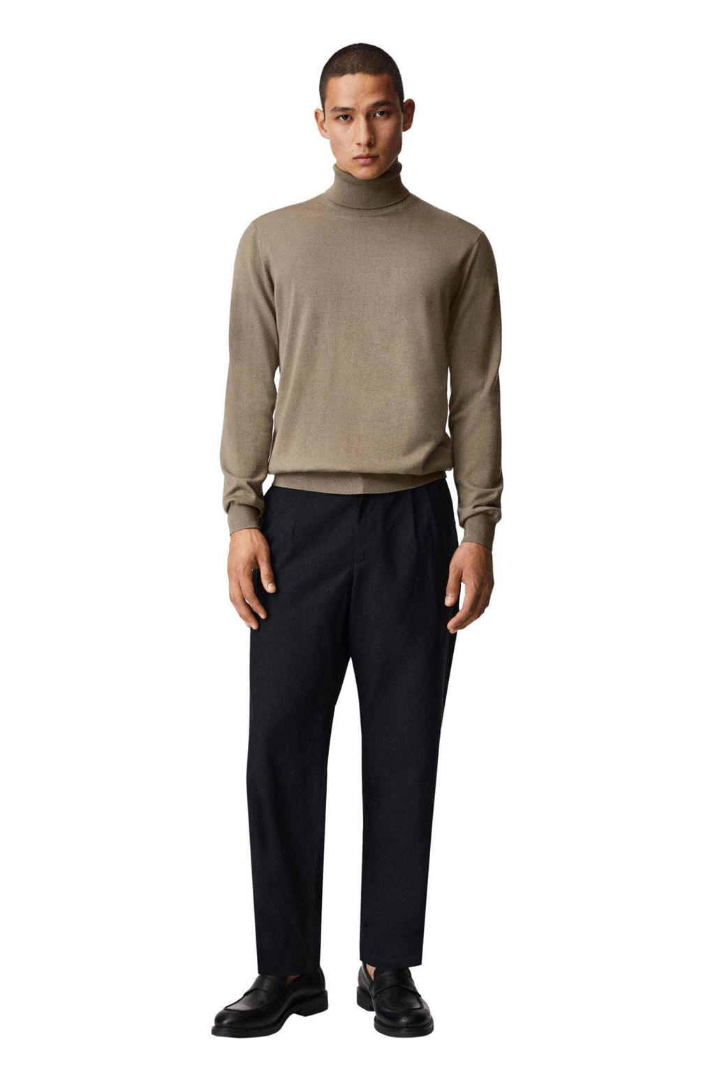 Mango Man fijngebreide wollen coltrui lichtbruin | wehkamp