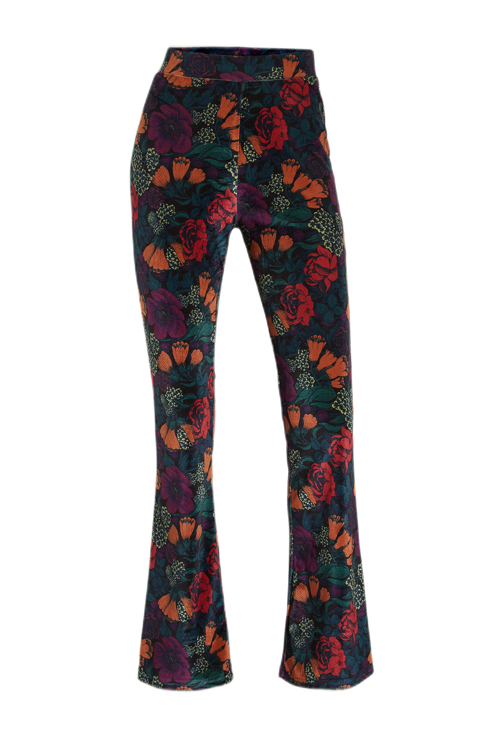 Colourful Rebel gebloemde high waist flared broek Jolie Big Flower Velvet Flare Pants multicolor ...