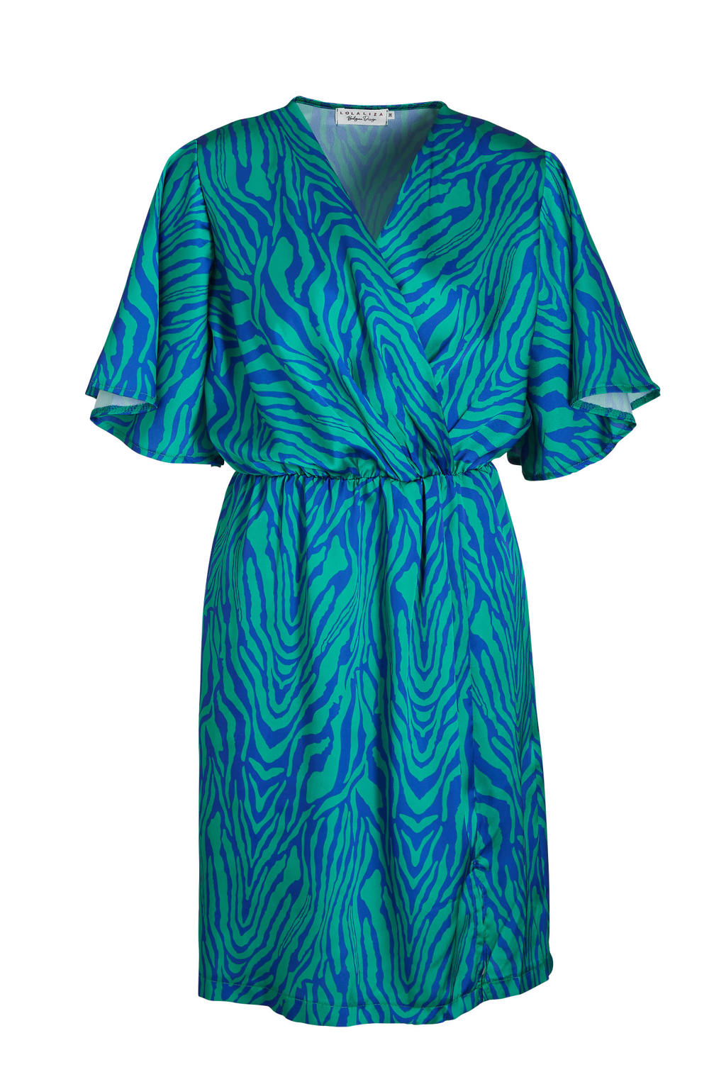 LOLALIZA jurk met dierenprint en plooien groen/blauw | wehkamp
