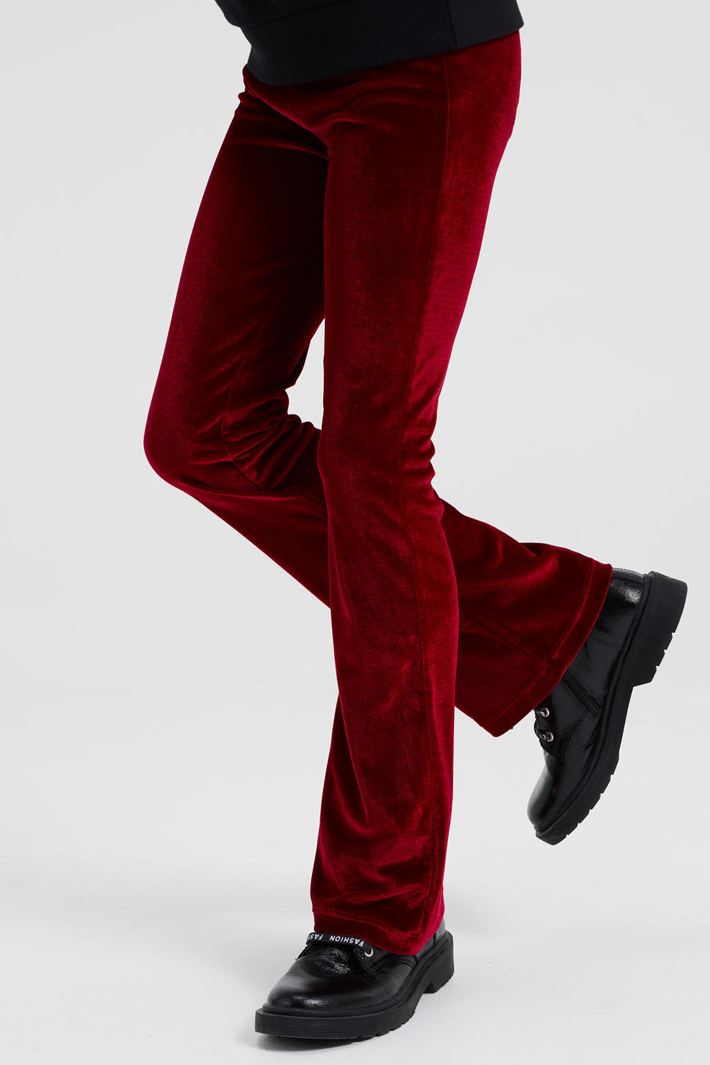 WE Fashion flared broek van gerecycled polyester donkerrood | wehkamp