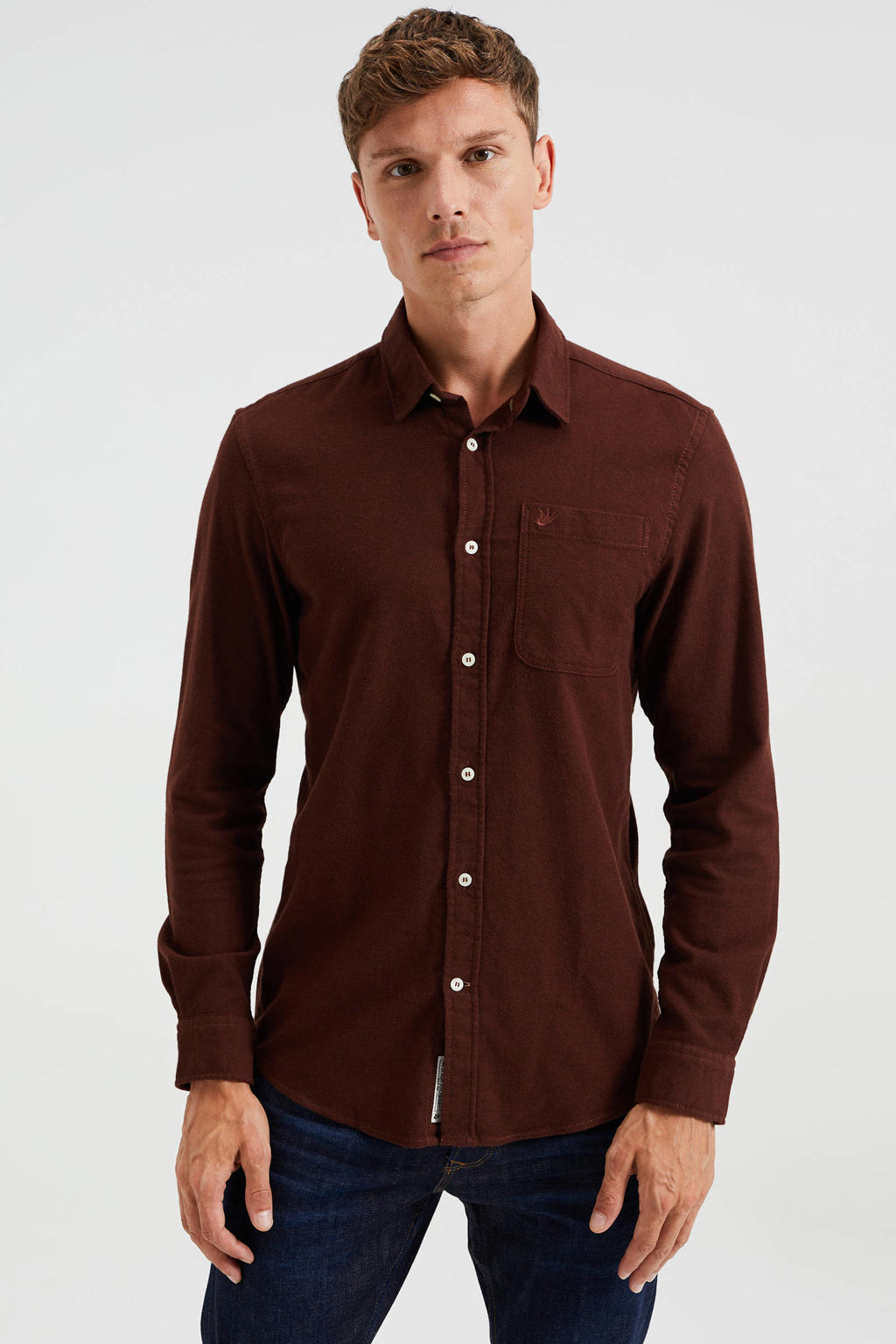 WE Fashion gemêleerd slim fit overhemd donkerrood | wehkamp