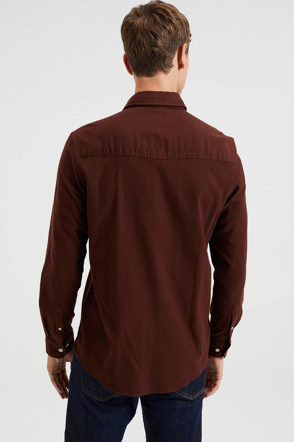 WE Fashion gemêleerd slim fit overhemd donkerrood | wehkamp