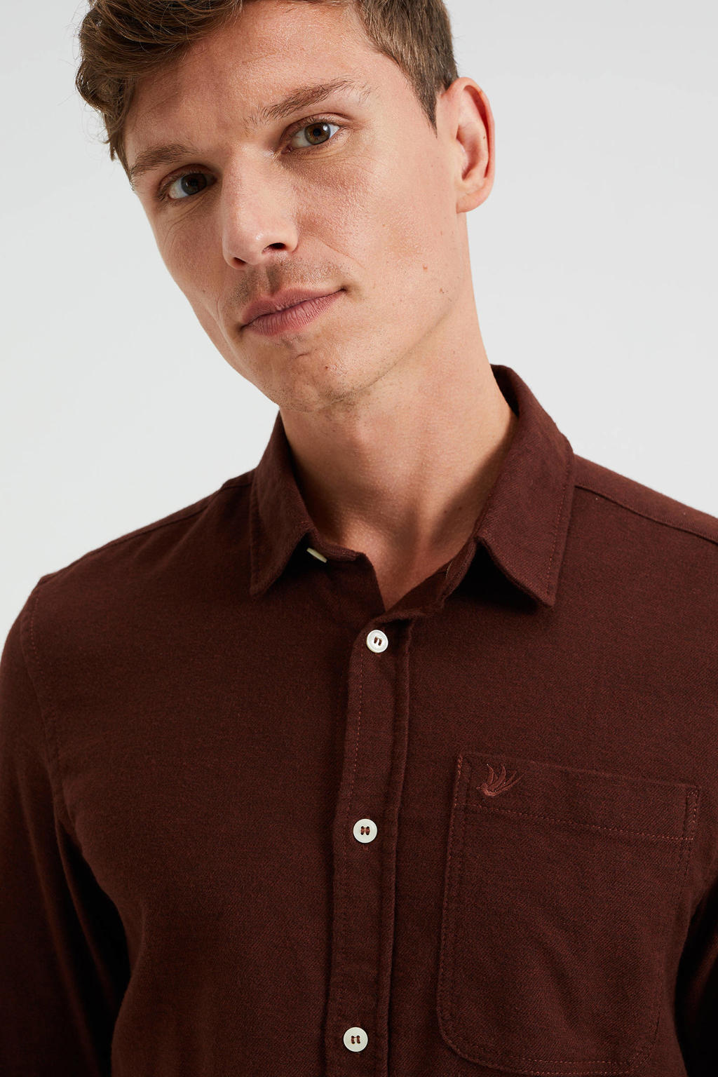 WE Fashion gemêleerd slim fit overhemd donkerrood | wehkamp