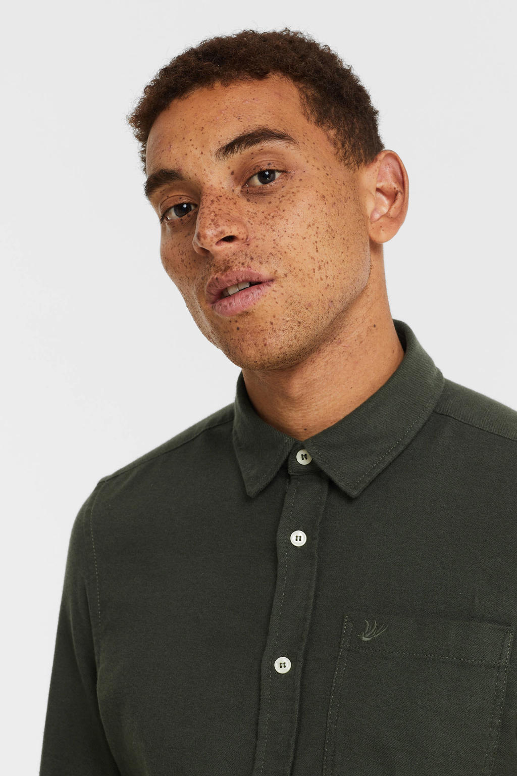 WE Fashion gemêleerd slim fit overhemd groen | wehkamp