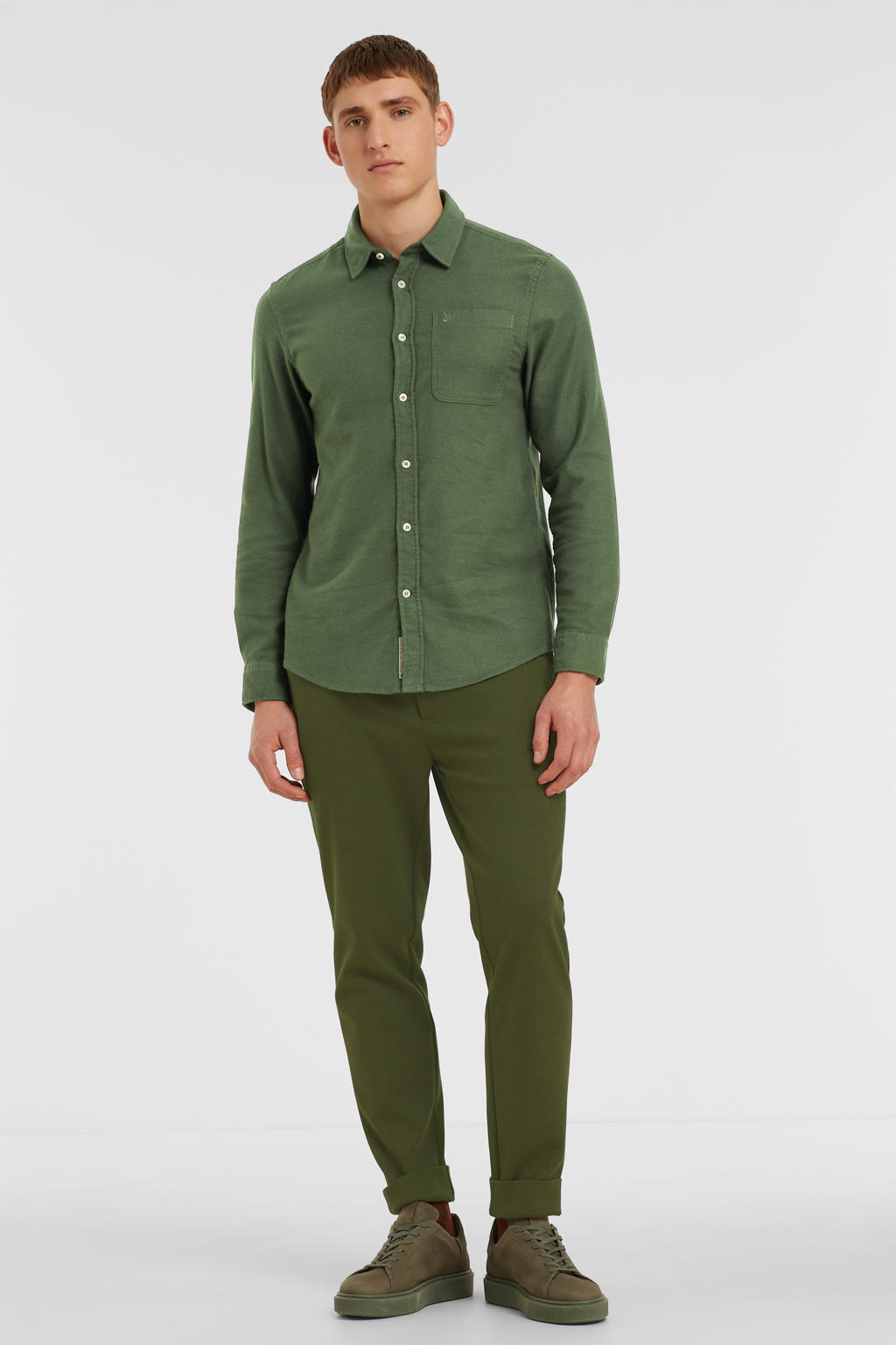 WE Fashion gemêleerd slim fit overhemd groen | wehkamp