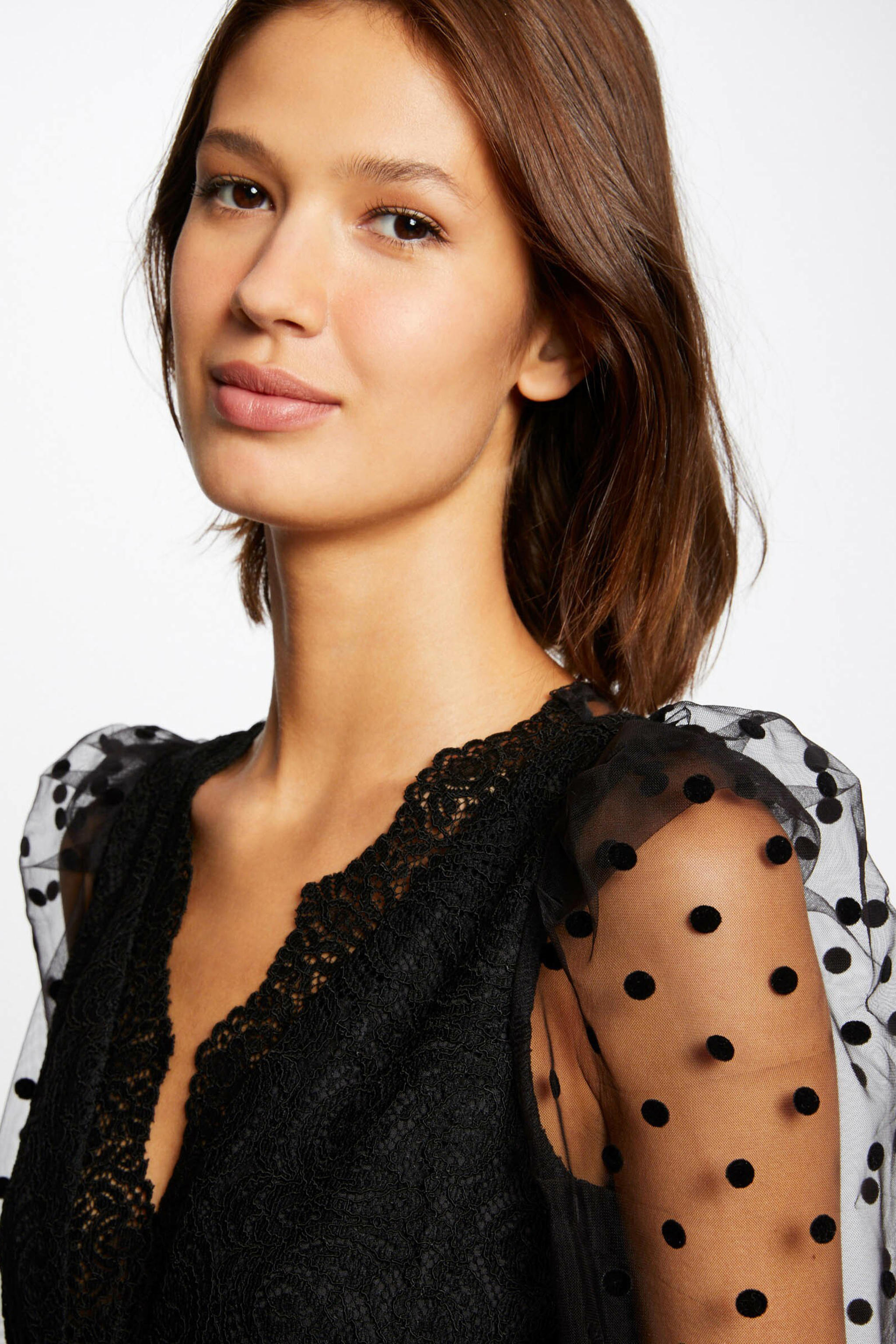 Morgan body met kant en transparante mouwen zwart | wehkamp