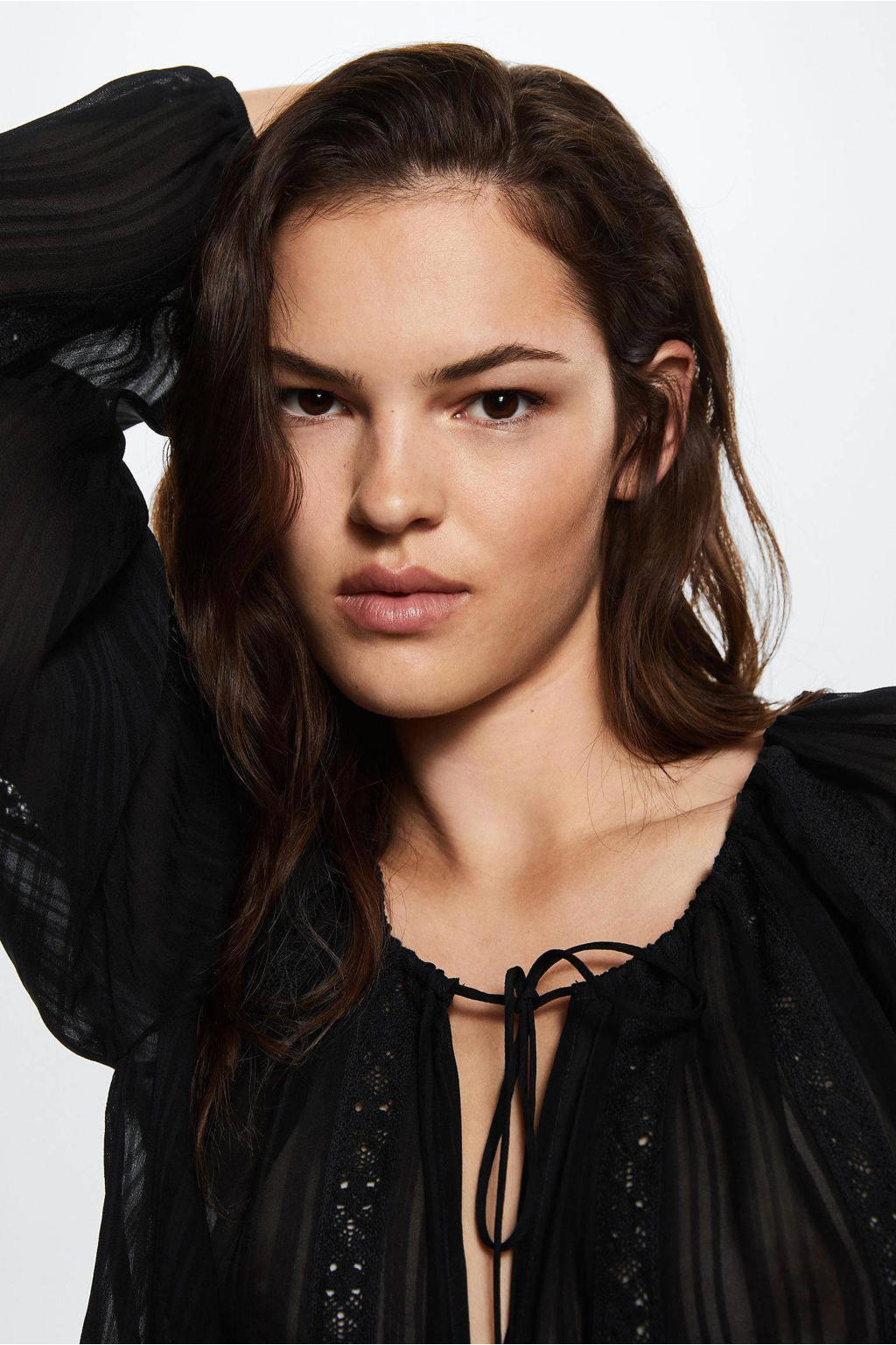 Mango semi-transparante top met borduursels zwart | wehkamp