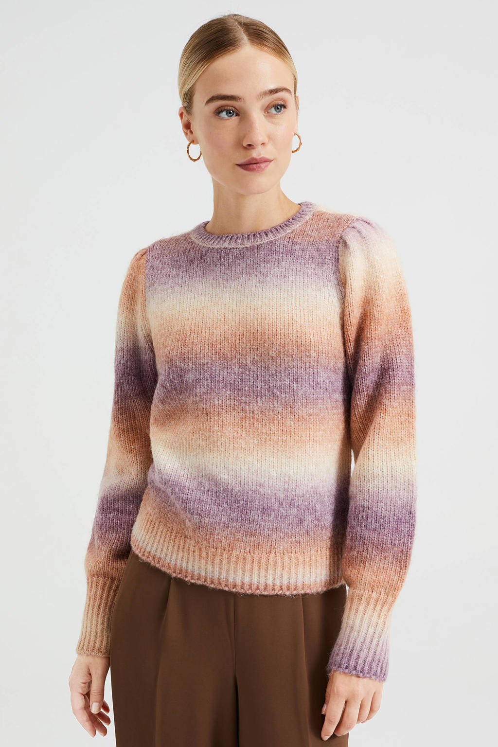 WE Fashion gebreide trui met wol paars/beige/oranje | wehkamp