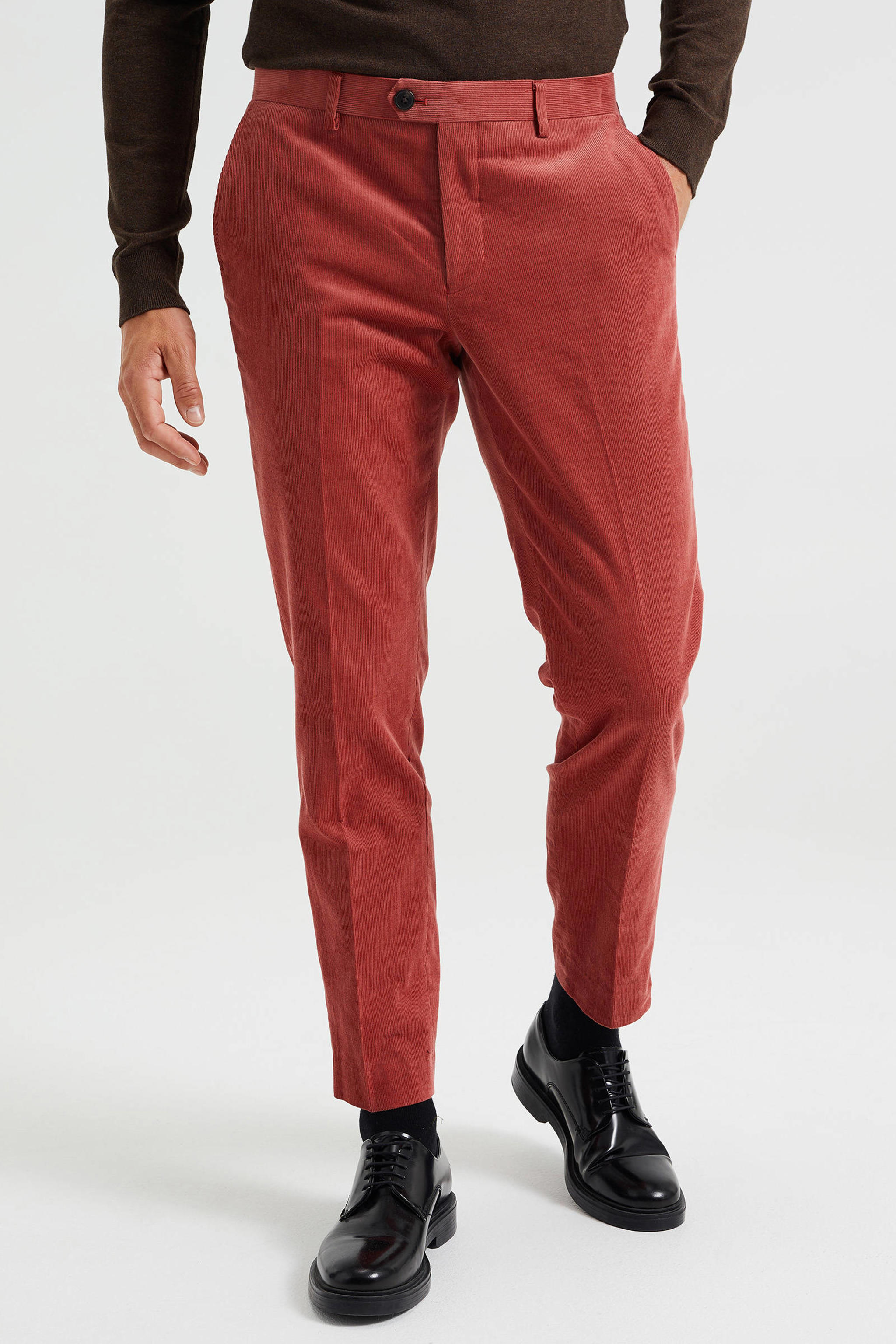 WE Fashion corduroy slim fit broek brique | wehkamp