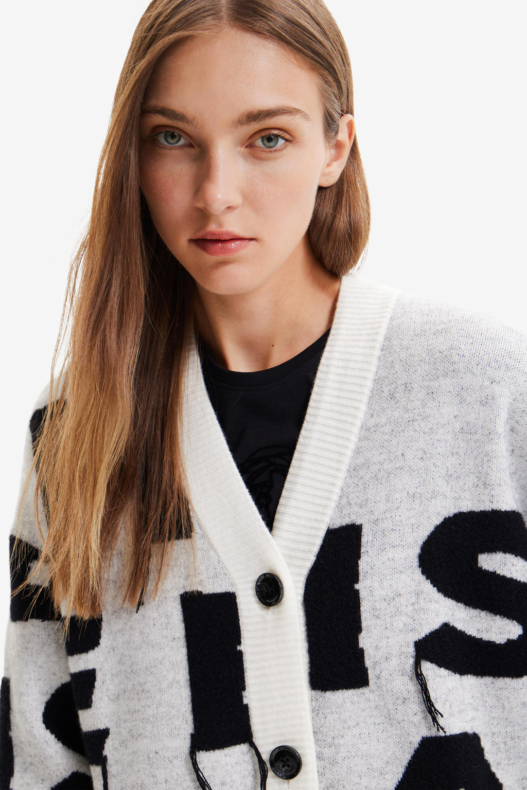 Desigual vest met wol en tekst wit/zwart | wehkamp