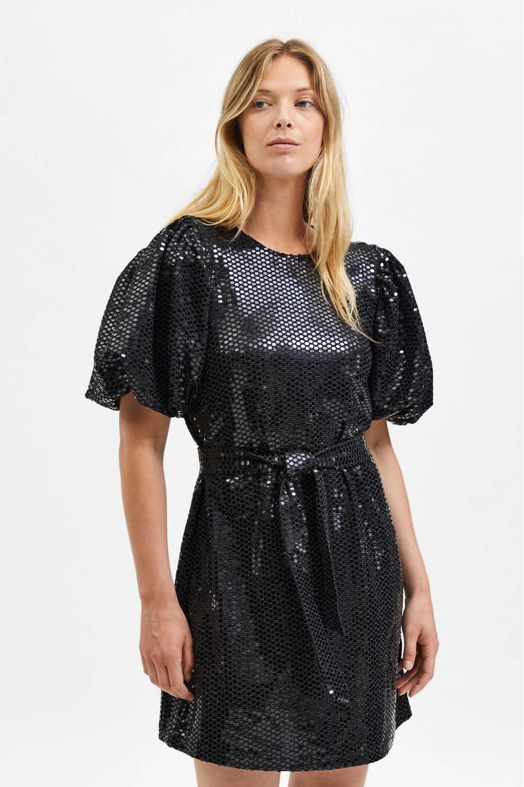 SELECTED FEMME jurk SLFSANDY met glitters zwart | wehkamp