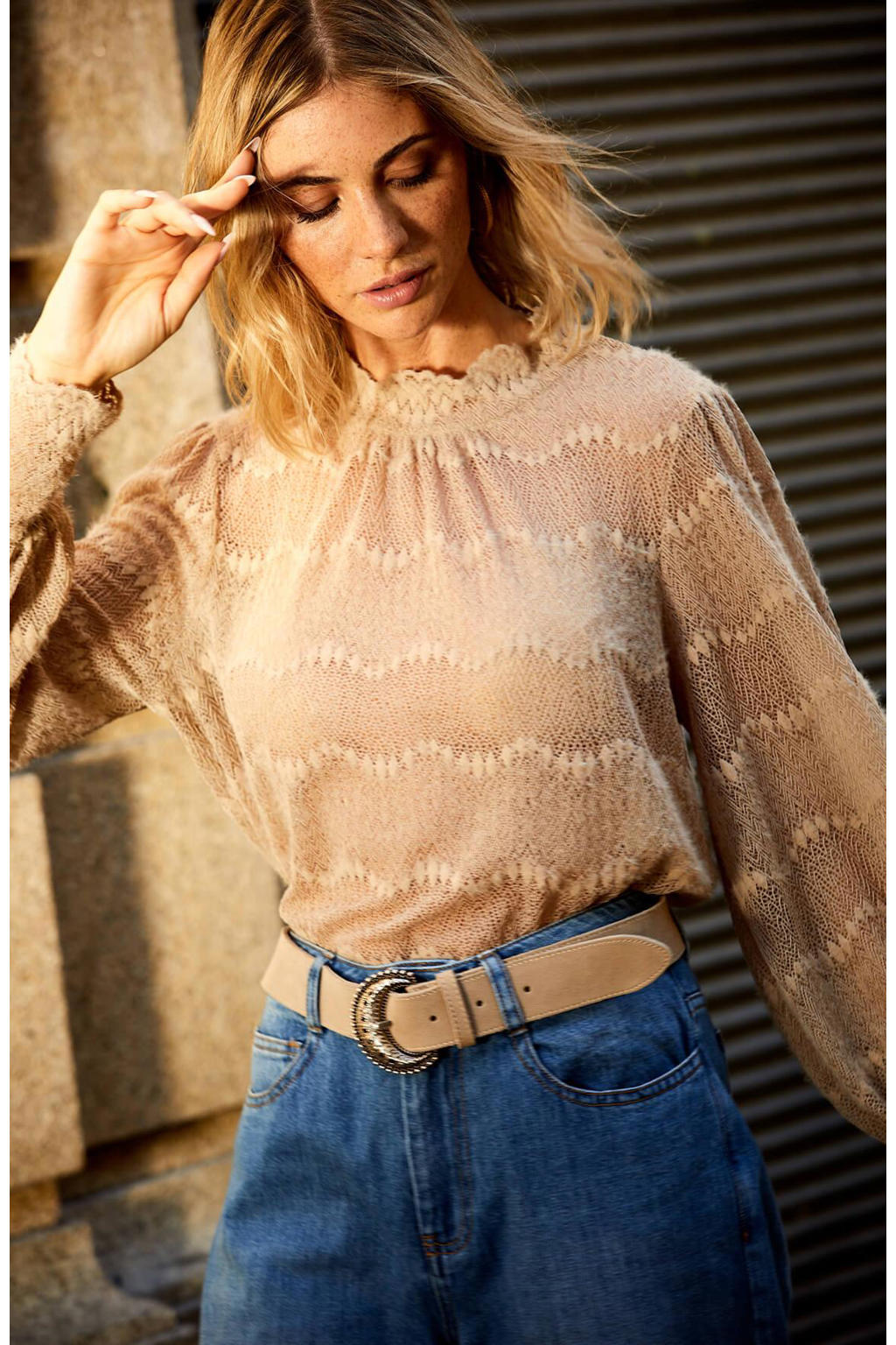 Anna by Anna van Toor top met kant beige | wehkamp