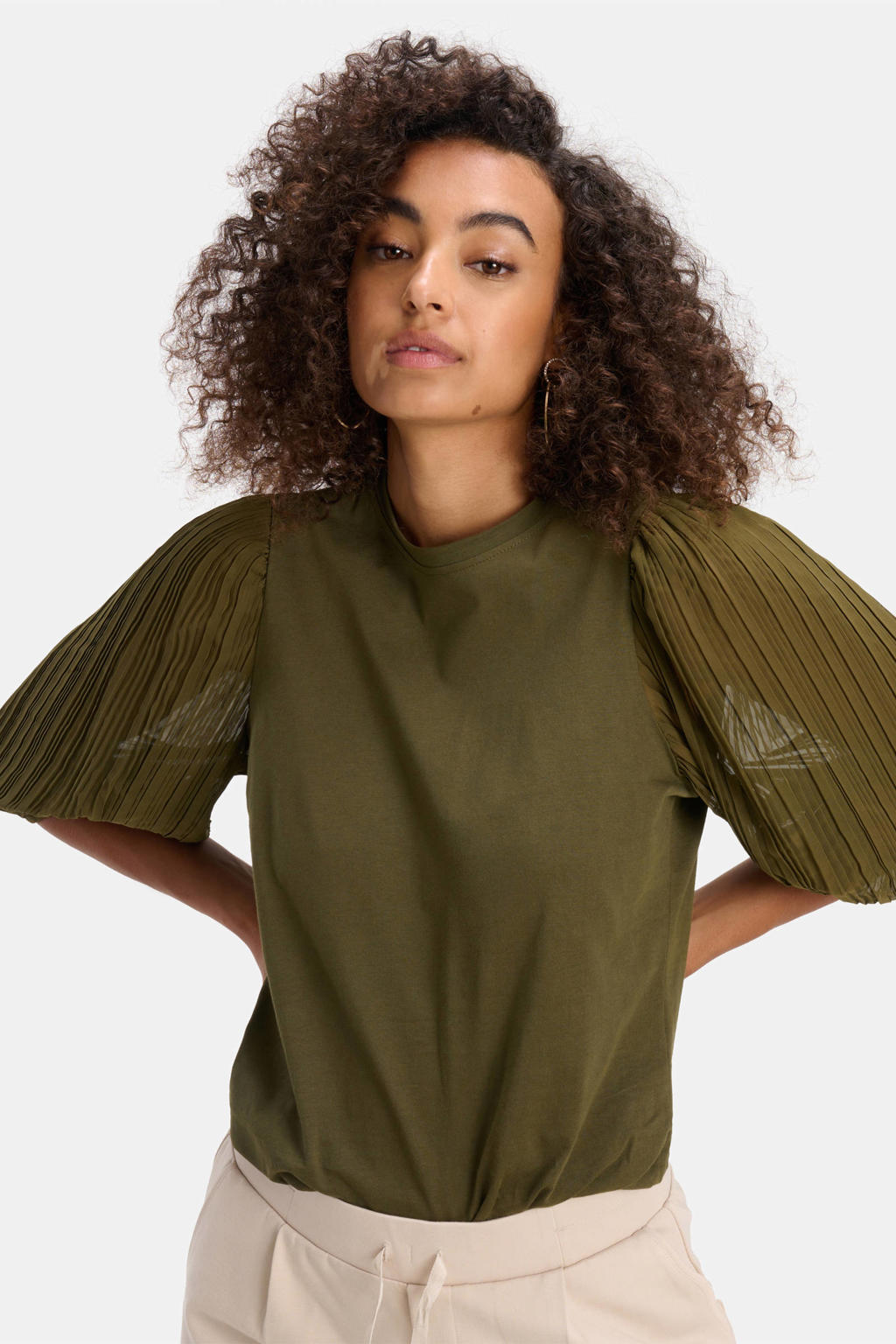 Shoeby top Plisse leger groen | wehkamp
