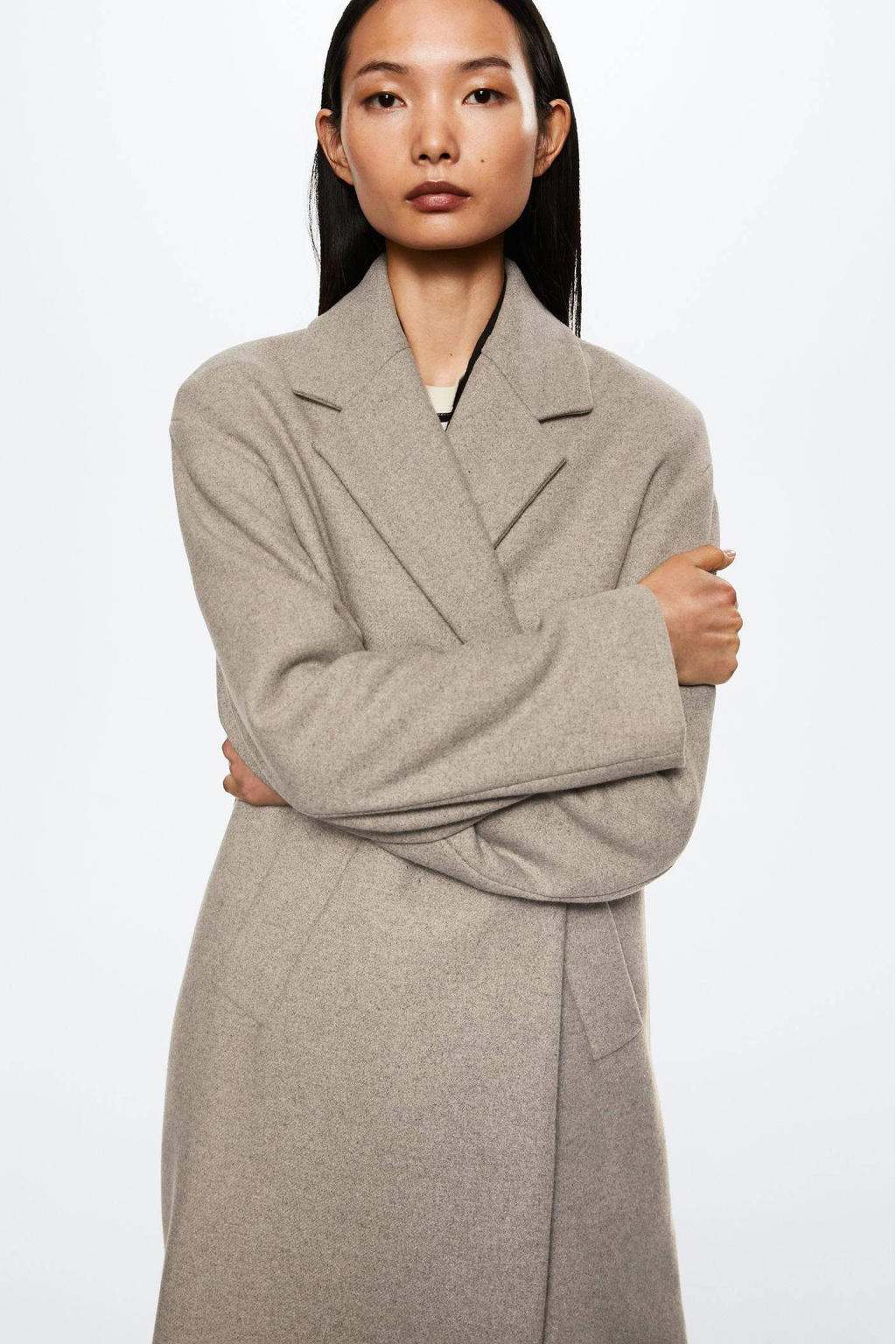 Mango coat met wol oversized beige | wehkamp