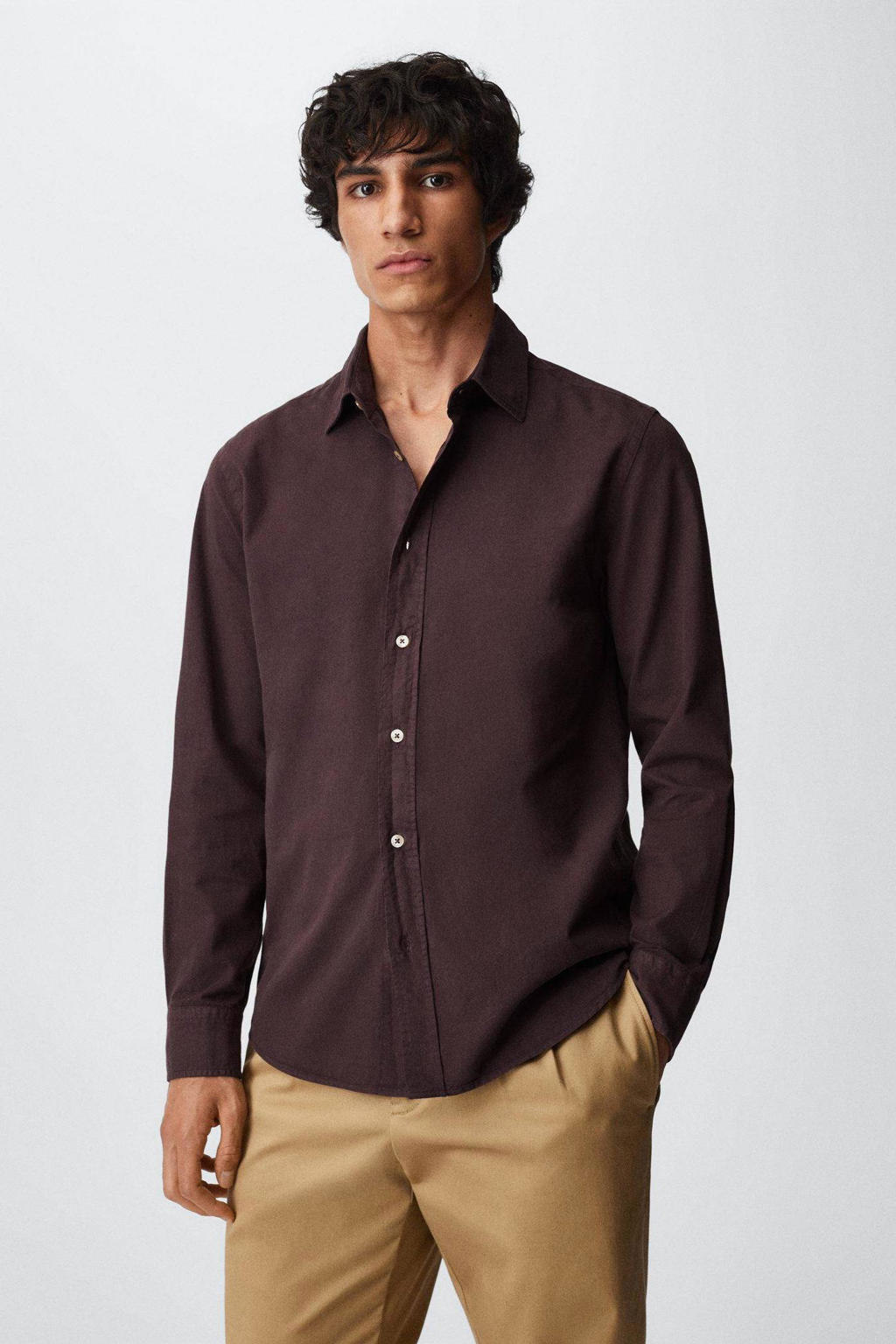Mango Man slim fit overhemd donkerrood | wehkamp