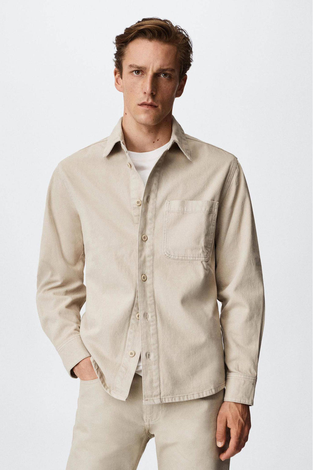 Mango Man regular fit overshirt beige | wehkamp