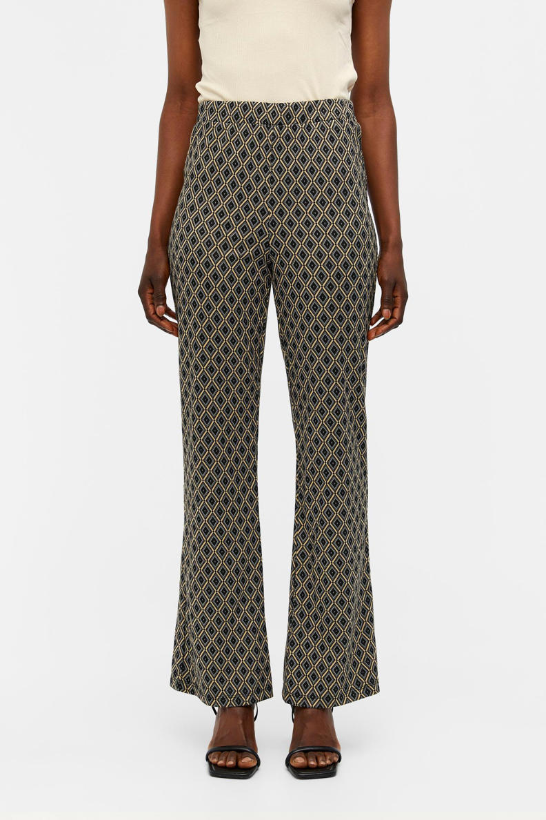 OBJECT flared broek OBJANASOFIA met all over print donkerblauw/beige ...
