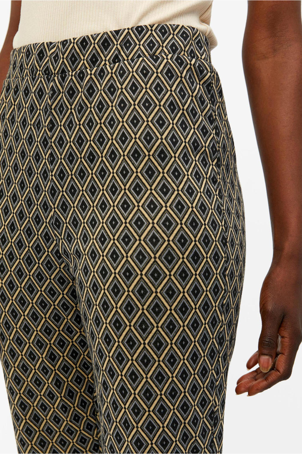 OBJECT flared broek OBJANASOFIA met all over print donkerblauw/beige ...