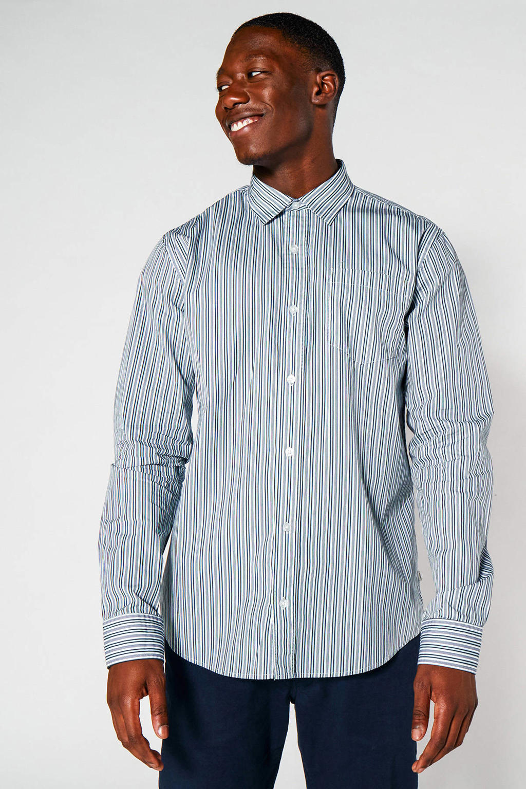 America Today gestreept oversized overhemd Hudson light blue | wehkamp