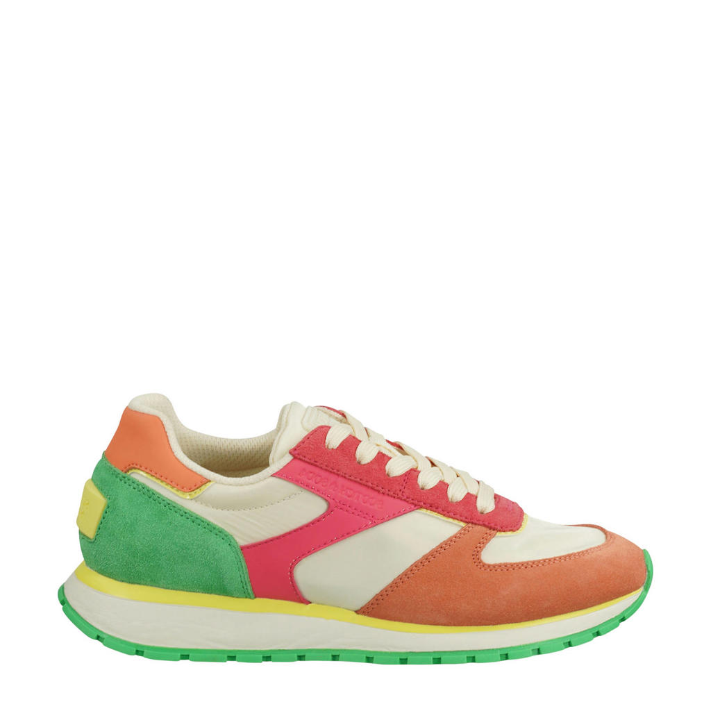 Scotch & Soda Inez suède sneakers oranje/groen | wehkamp