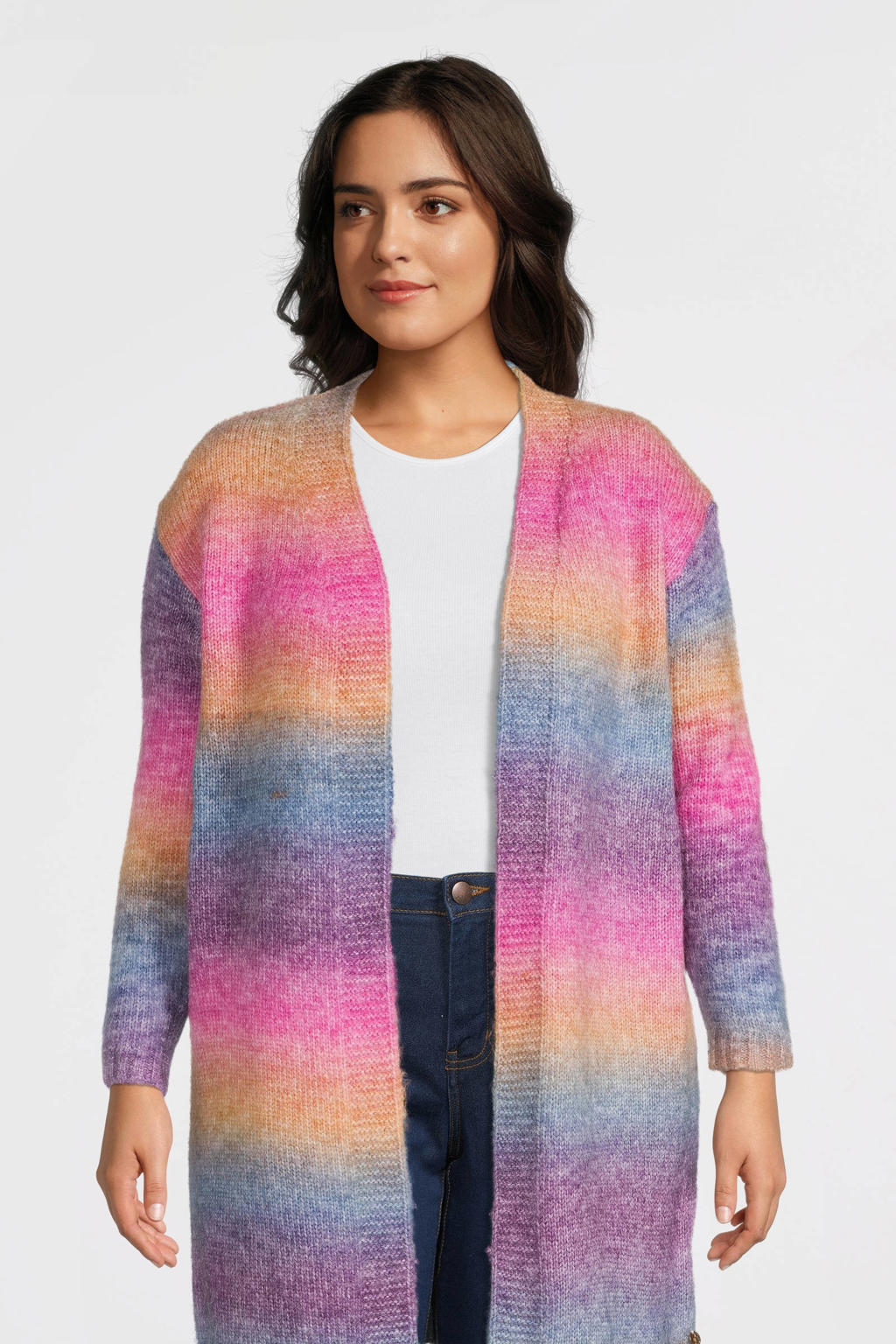 Zoey gebreid vest met wol roze/blauw/beige | wehkamp