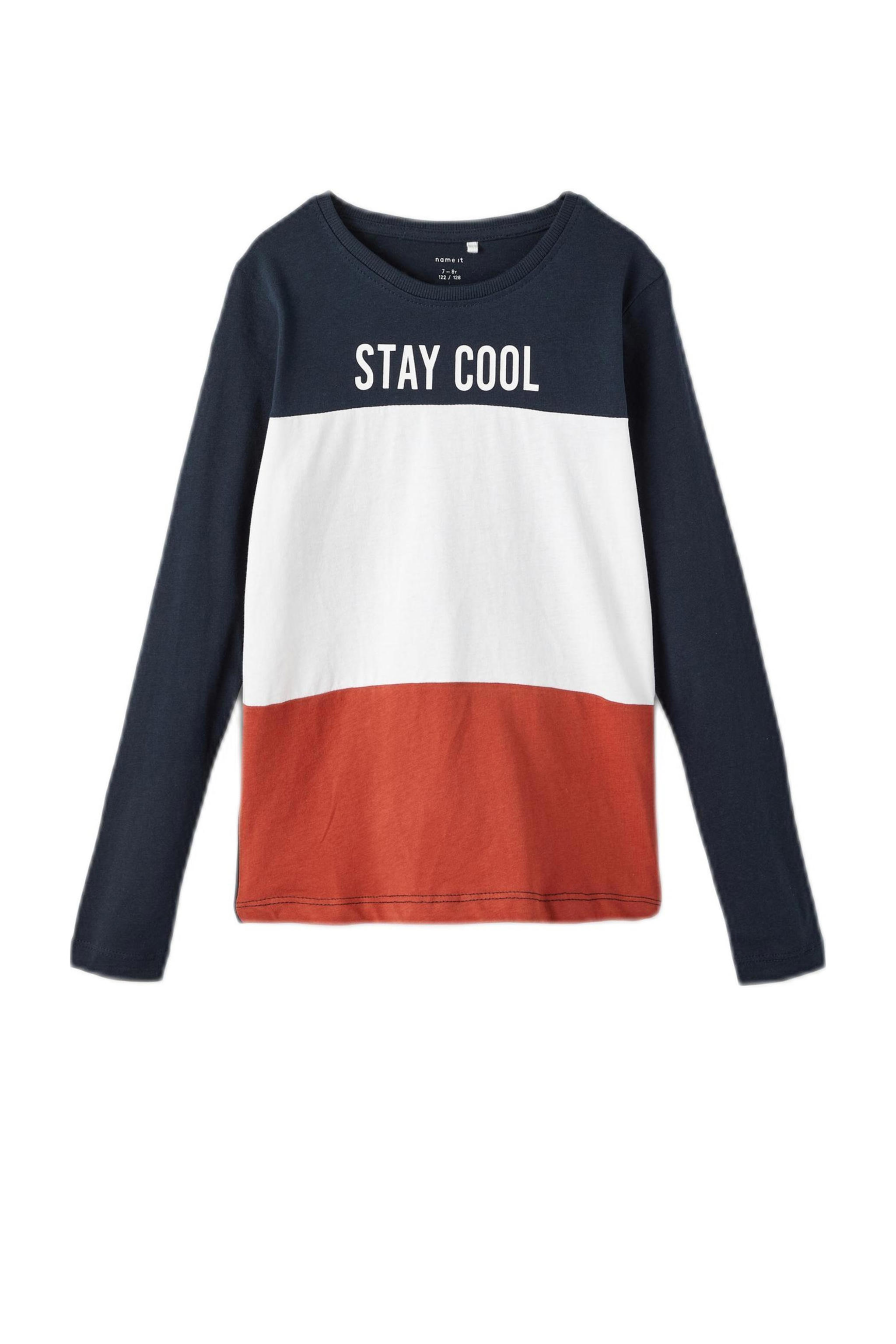NAME IT KIDS longsleeve NKMKENSY donkerblauw/steenrood/wit | wehkamp