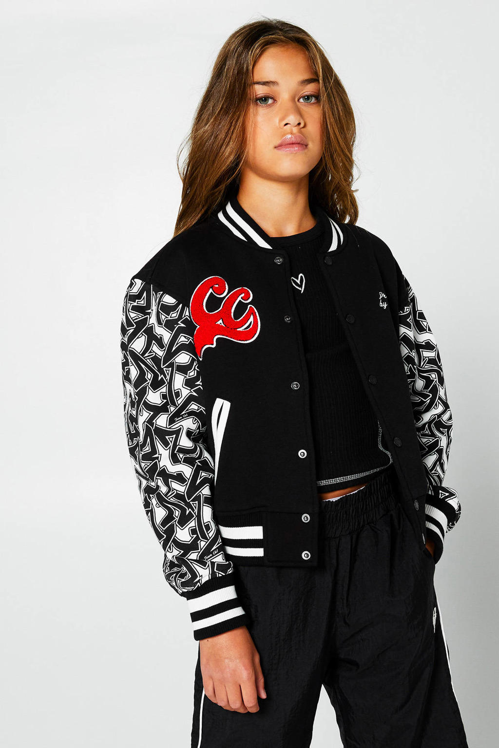 CoolCat Junior baseball vest Serina met print zwart/wit | wehkamp