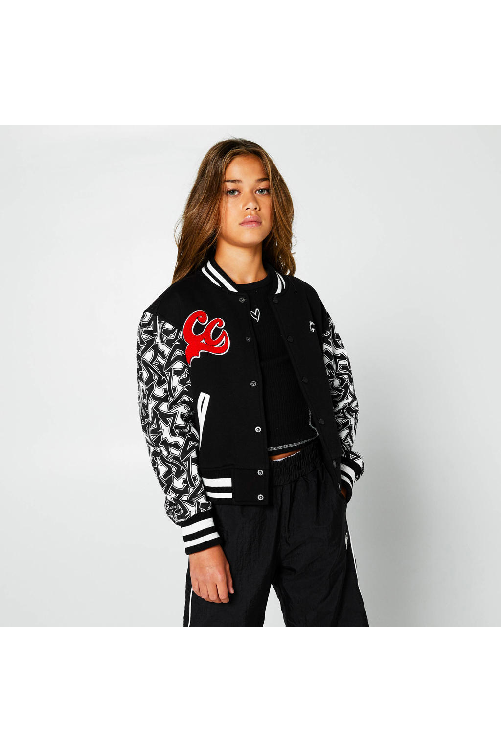 CoolCat Junior baseball vest Serina met print zwart/wit | wehkamp
