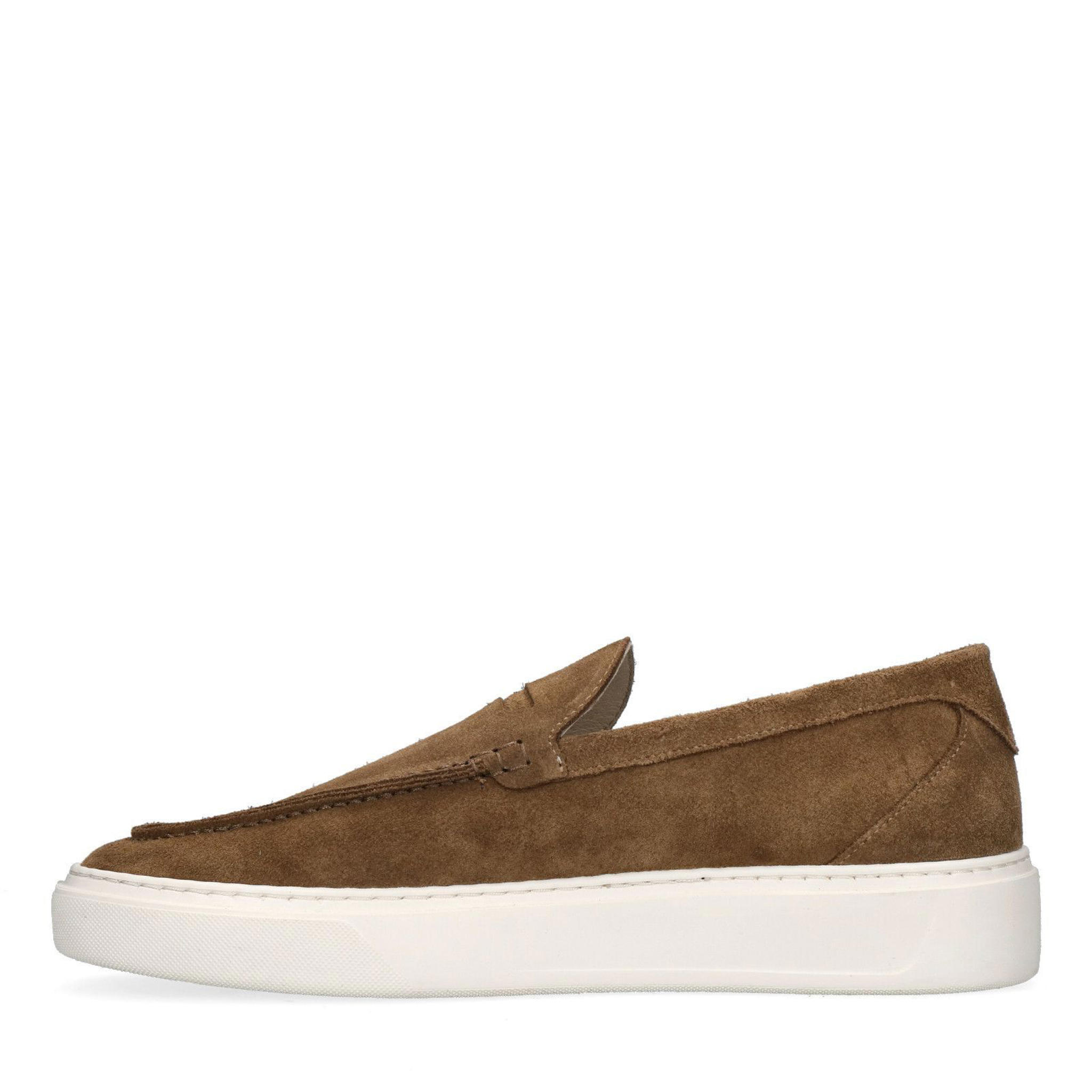 Manfield suede instappers taupe | wehkamp