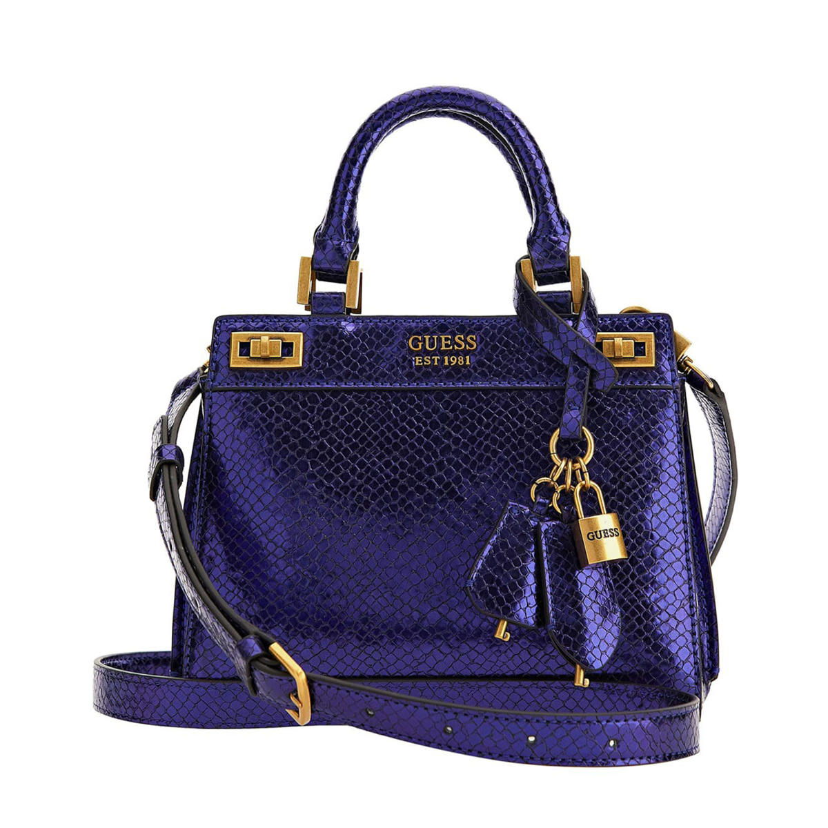 GUESS metallic handtas Katey Mini met slangenprint paars | wehkamp