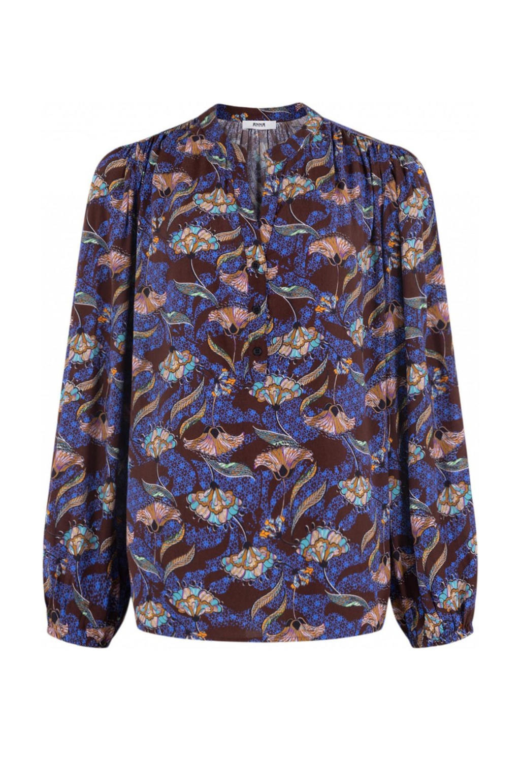 Anna by Anna van Toor top met all over print en plooien donkerbruin ...