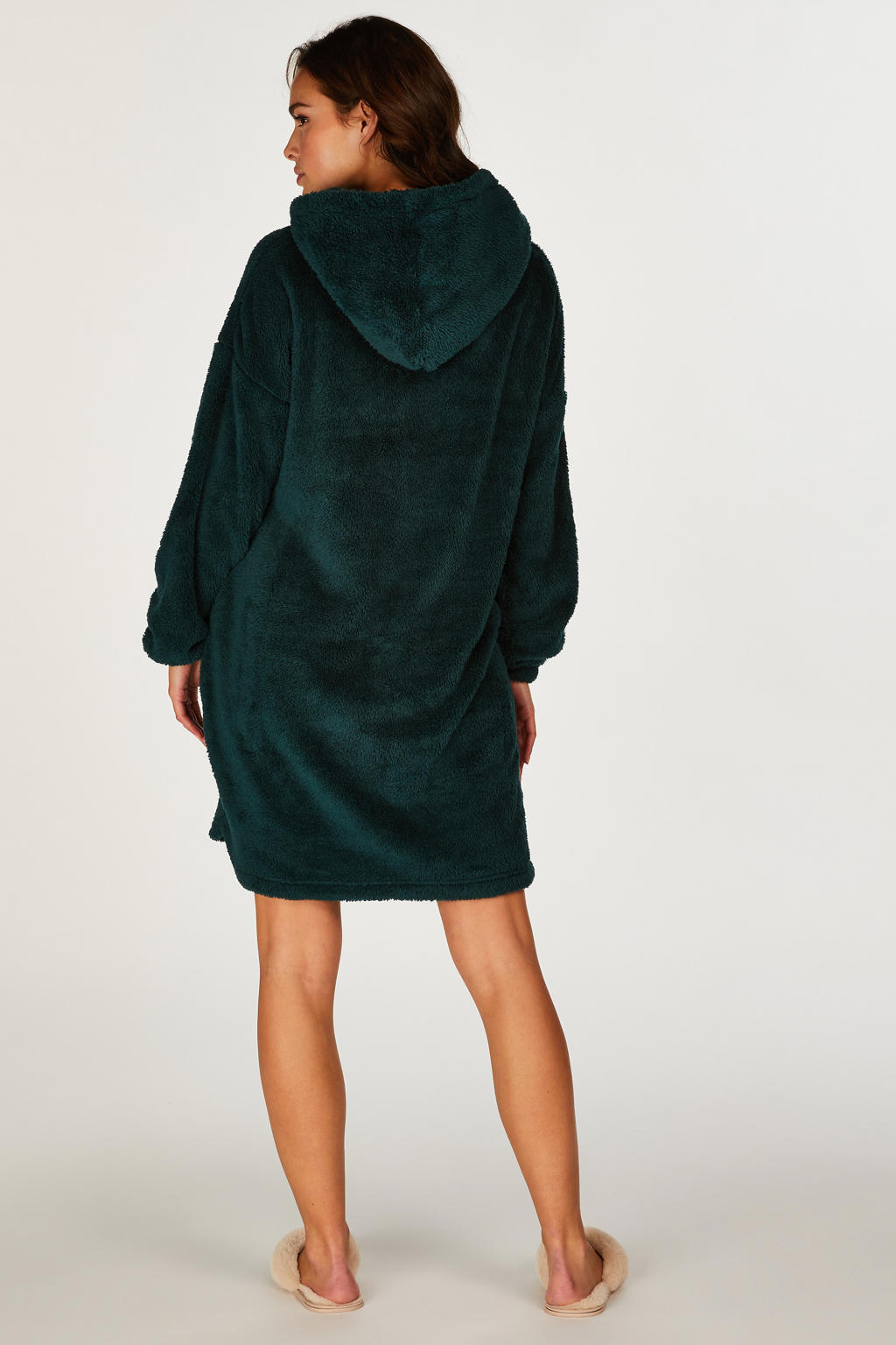 Hunkemöller fleece loungejurk Snuggle donkergroen | wehkamp
