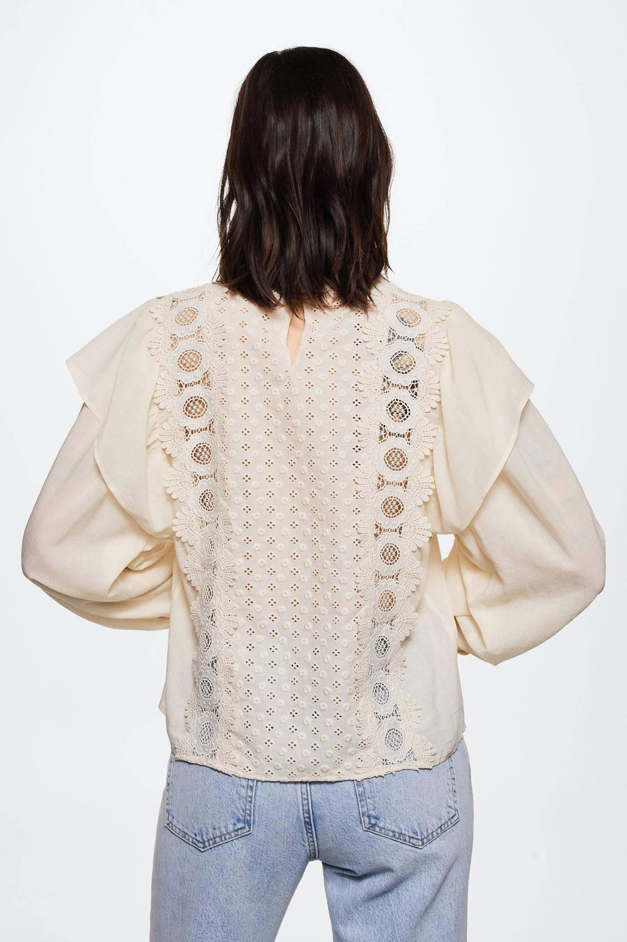 Mango blousetop met borduursels beige | wehkamp
