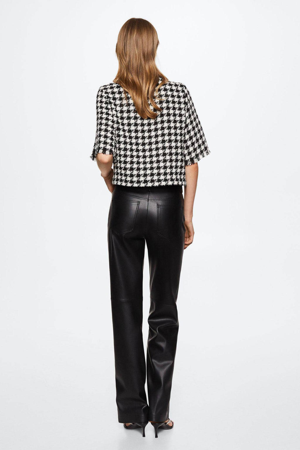 Mango tweed top met pied-de-poule zwart/wit | wehkamp