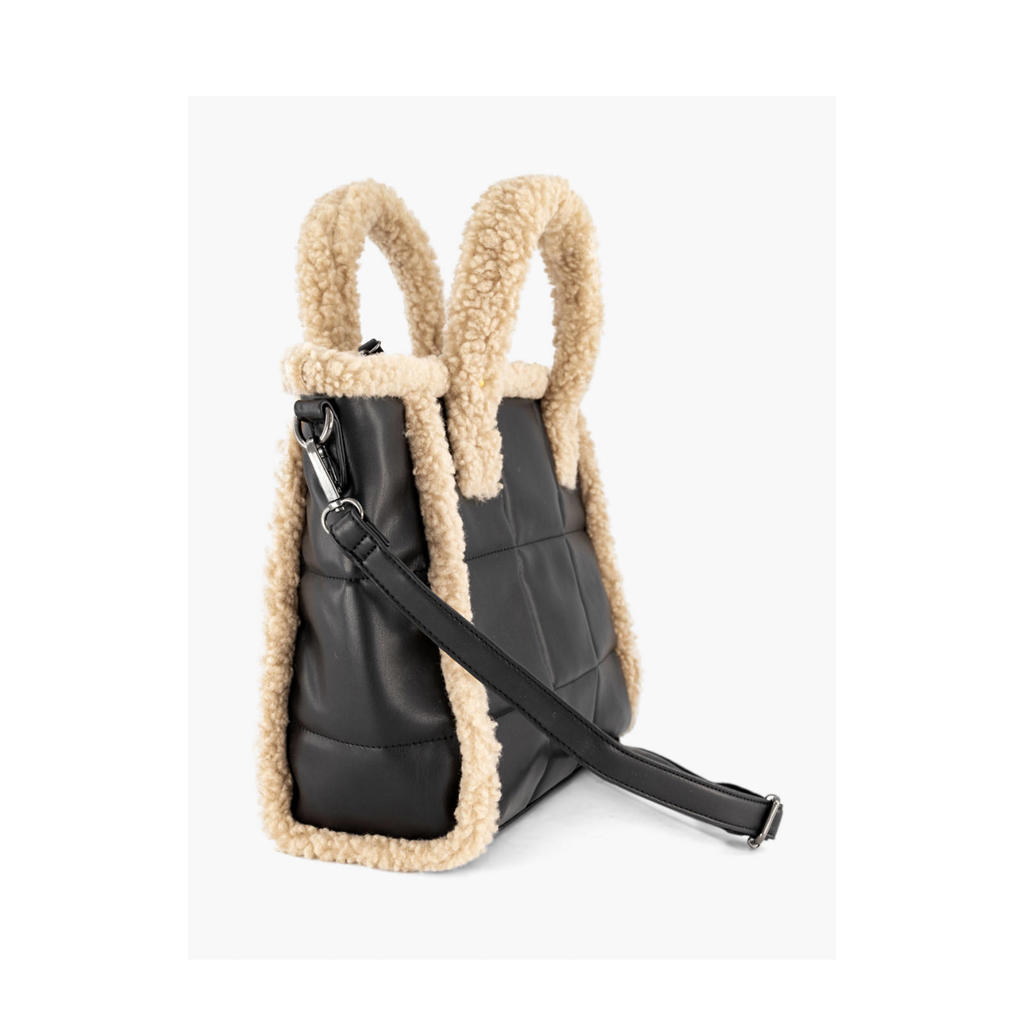 Oxmox doorgestikte handtas met teddy details zwart | wehkamp