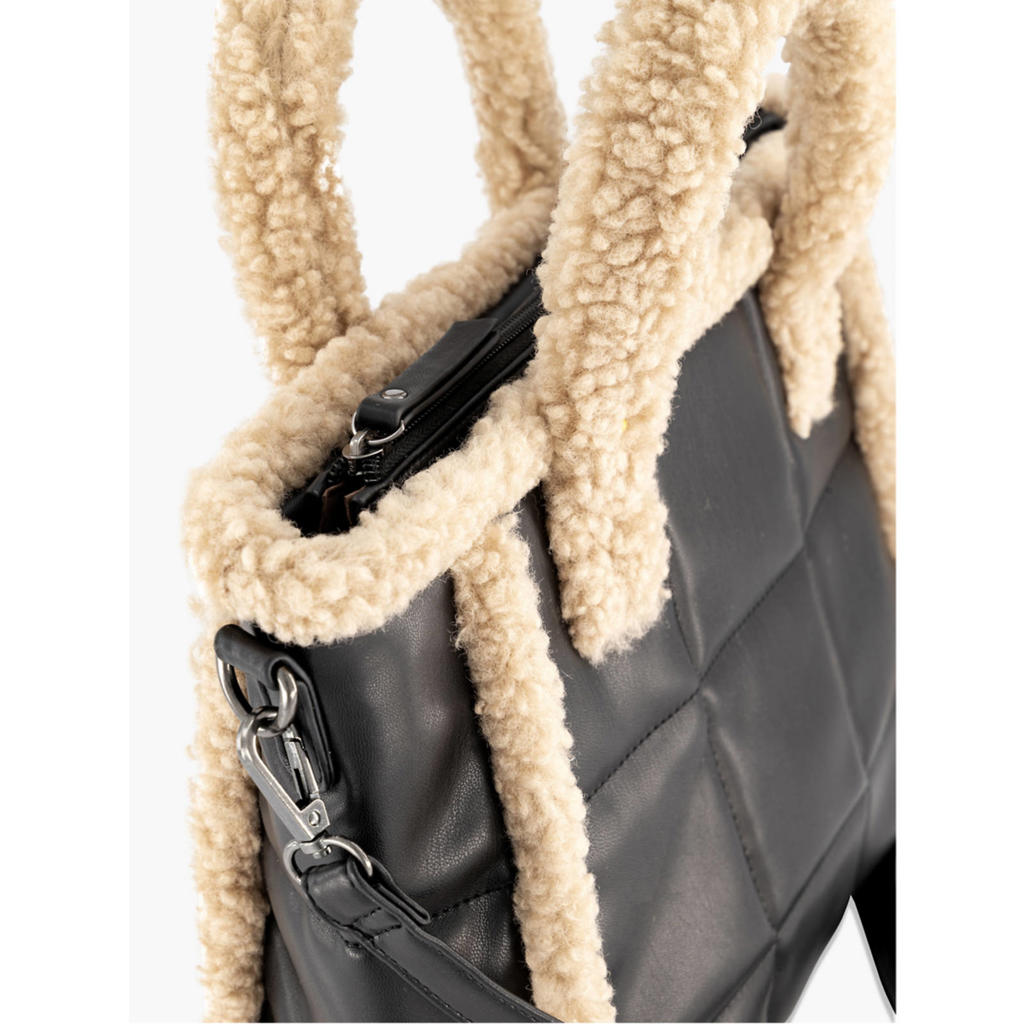 Oxmox doorgestikte handtas met teddy details zwart | wehkamp