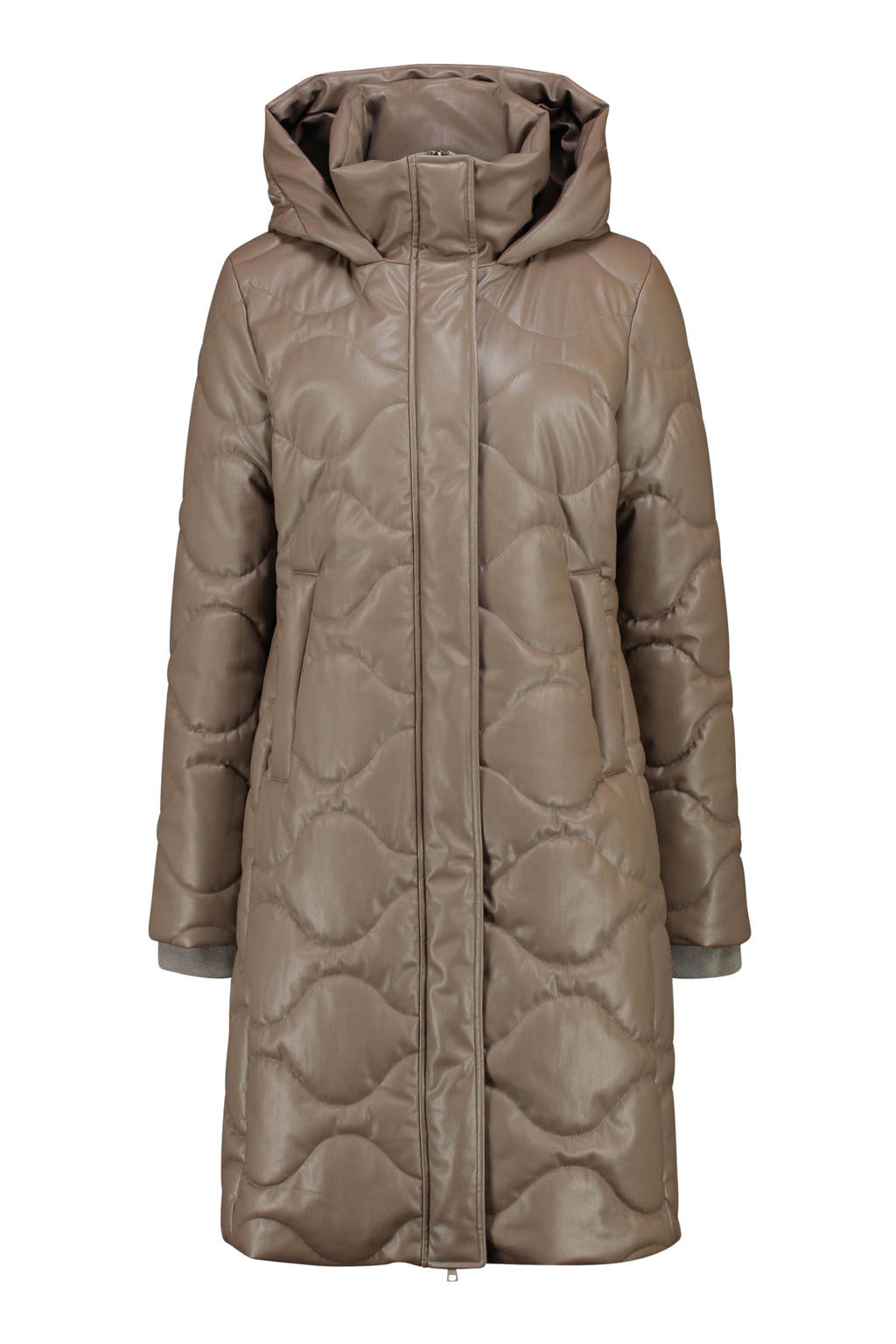 Maura by Claudia Strater lange pufferjas imitatieleren taupe | wehkamp