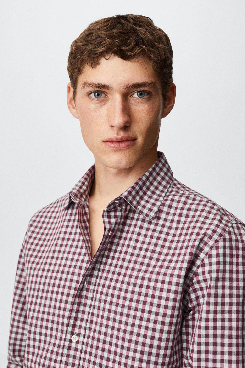 Mango Man geruit slim fit overhemd donkerrood | wehkamp