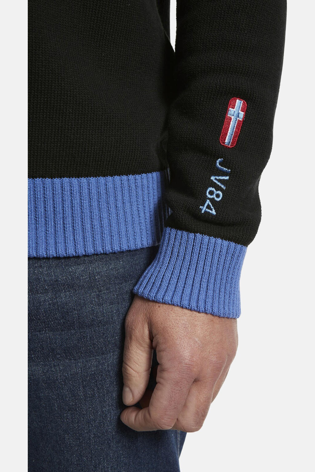 Jan Vanderstorm vest HERSKA Plus Size met contrastbies zwart/blauw ...