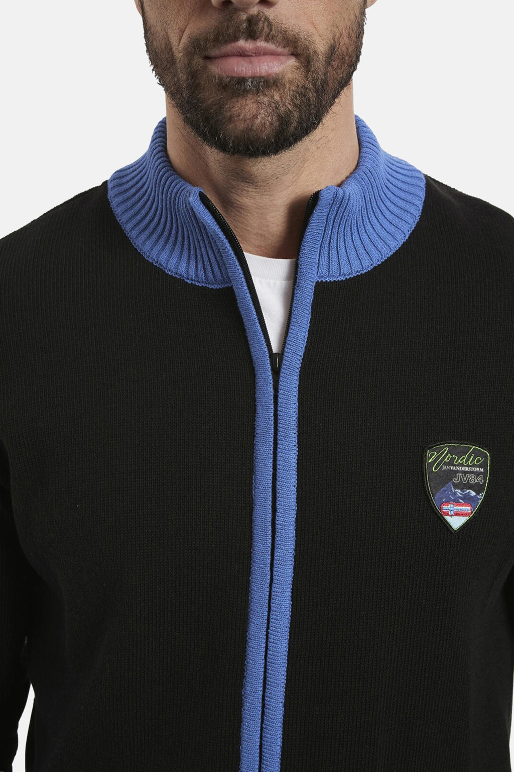 Jan Vanderstorm vest HERSKA Plus Size met contrastbies zwart/blauw ...