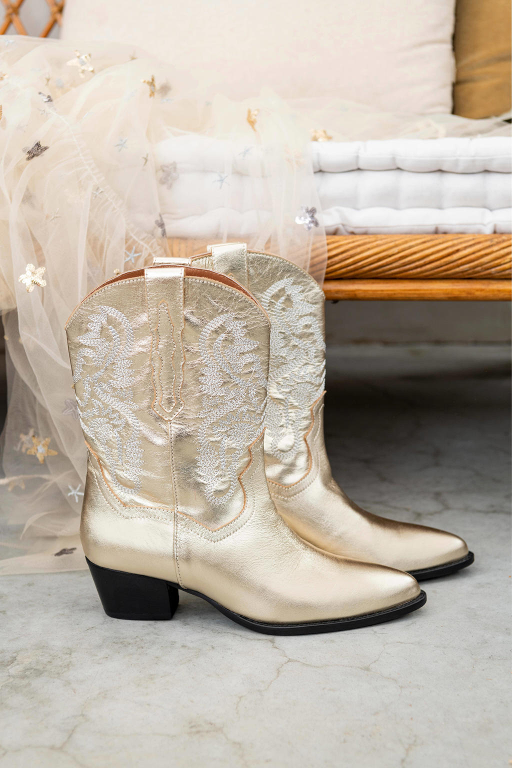 DWRS Brady leren cowboylaarzen champagne | wehkamp