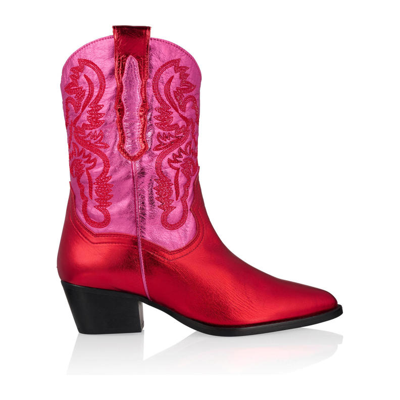 DWRS Brady leren cowboylaarzen roze/rood | wehkamp