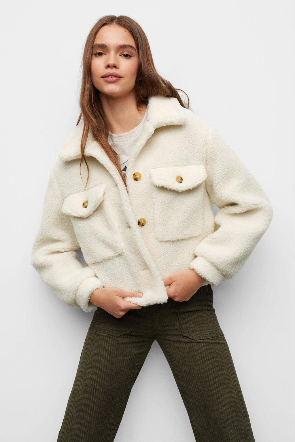 Mango Kids teddy tussenjas naturel wit | wehkamp