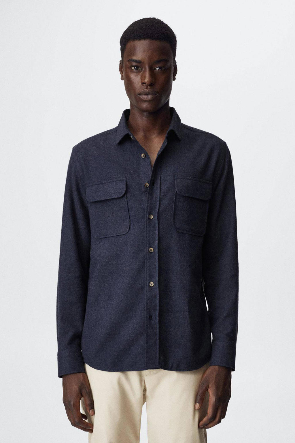 Mango Man regular fit overshirt blauw | wehkamp