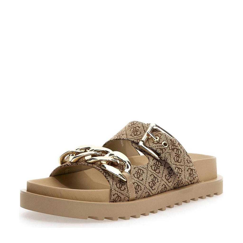 GUESS Fatema slippers met ketting beige/bruin | wehkamp