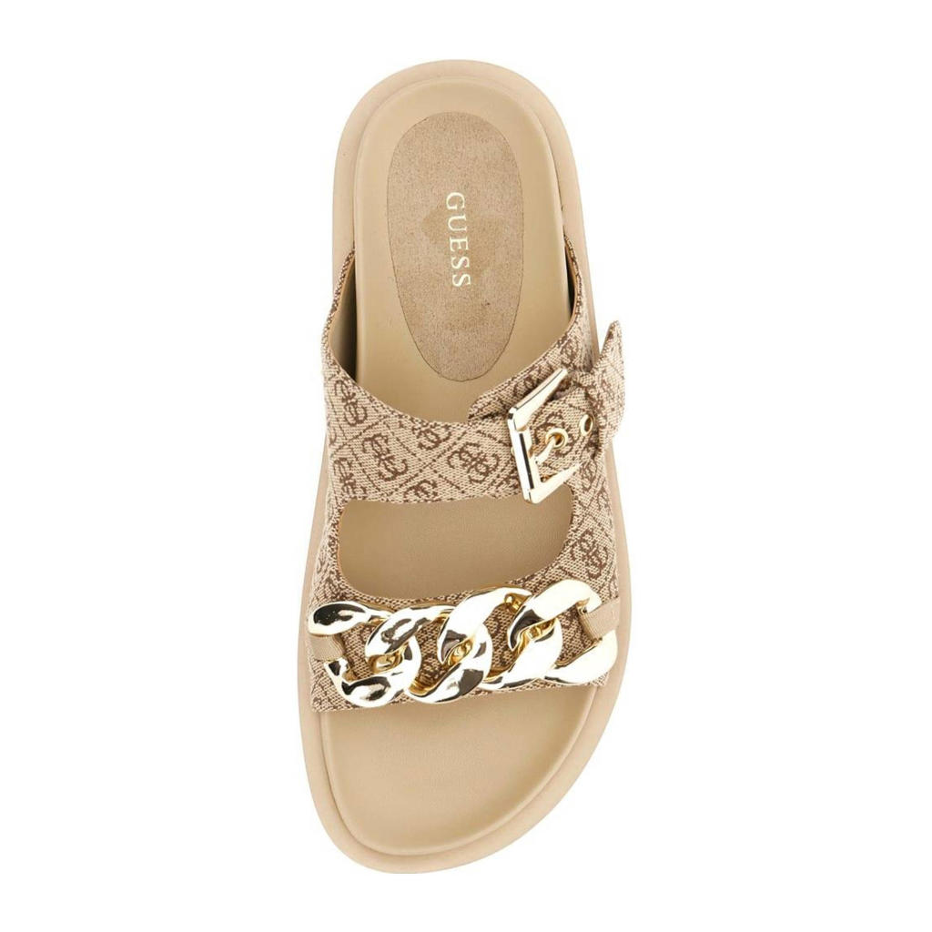 GUESS Fatema slippers met ketting beige/bruin | wehkamp