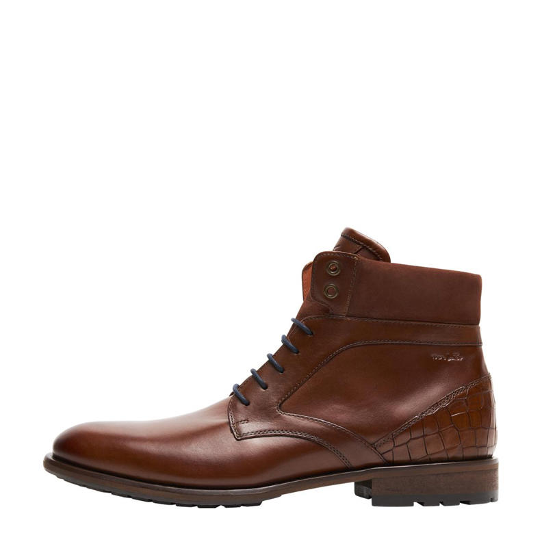 Van Lier Henry leren veterboots cognac | wehkamp