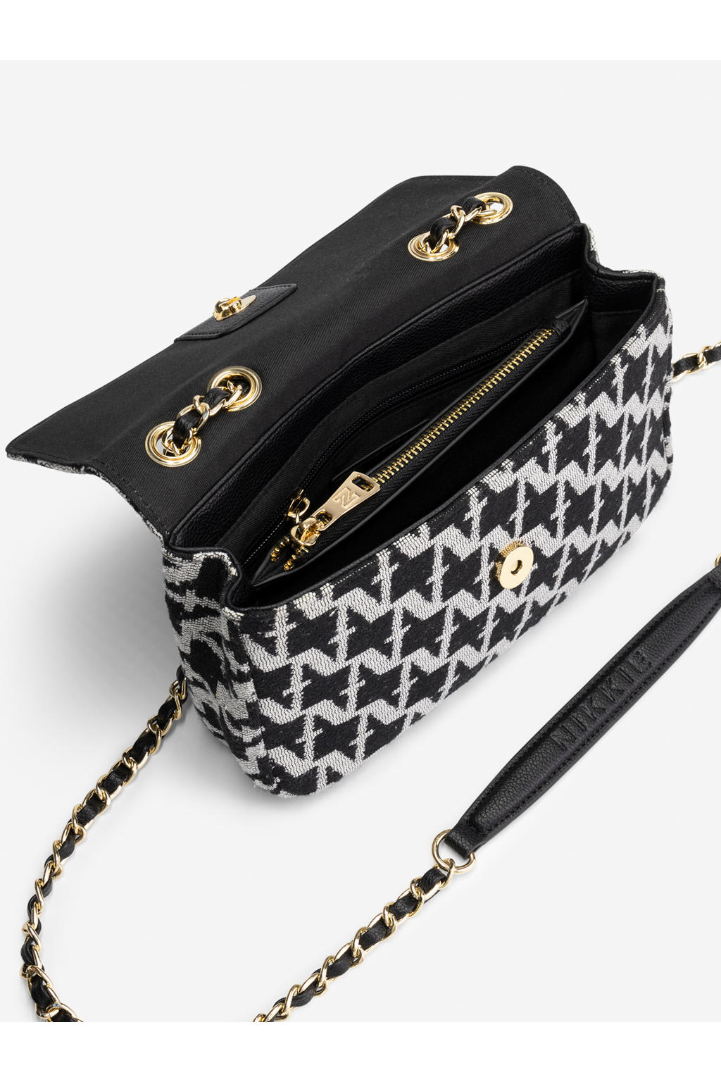 NIKKIE crossbody tas Tweed met all-over logoprint zwart/wit | wehkamp