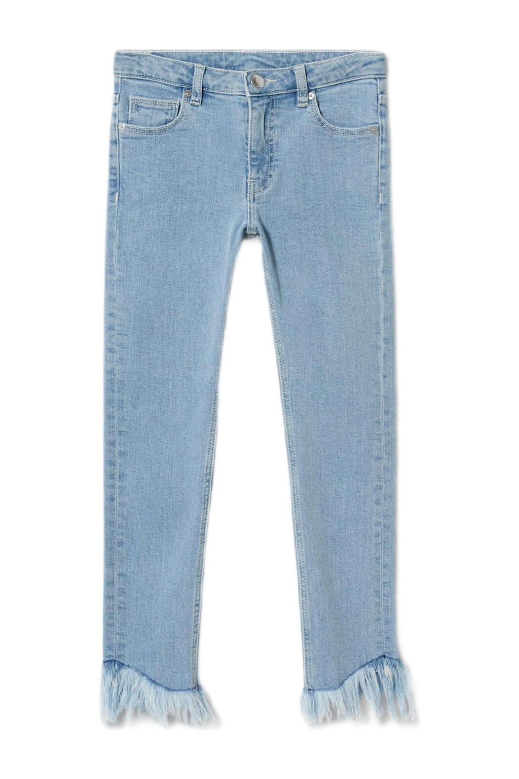 Mango Kids skinny jeans met rafels lichtblauw | wehkamp