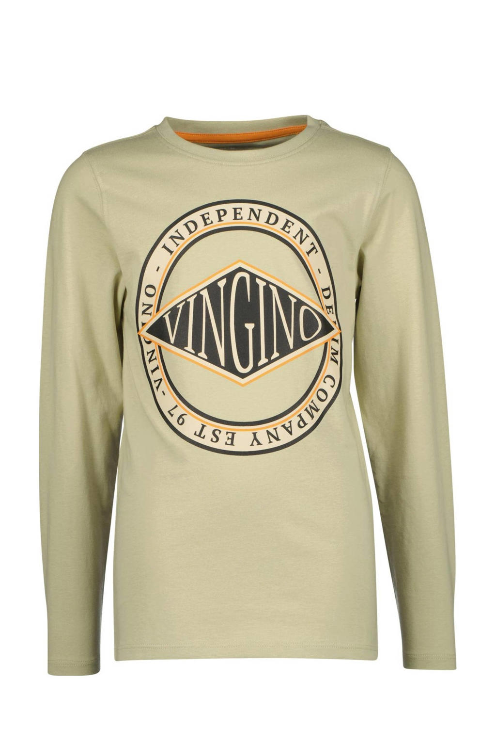 Vingino longsleeve Jero met logo groenbeige | wehkamp